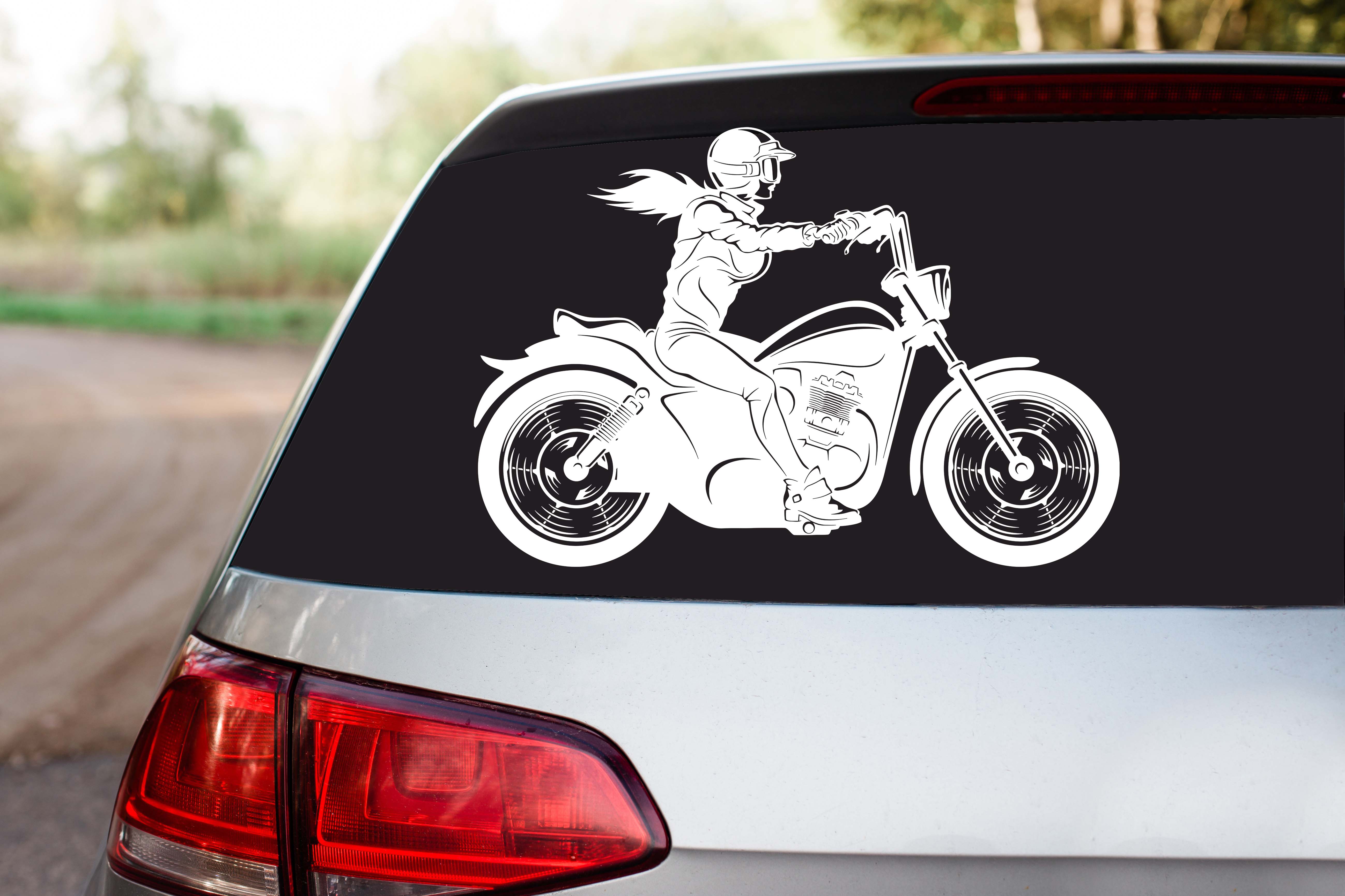 Girl Motorcycle Rider on Cruiser Sticker | Large Vinyl Decal – Pet ...